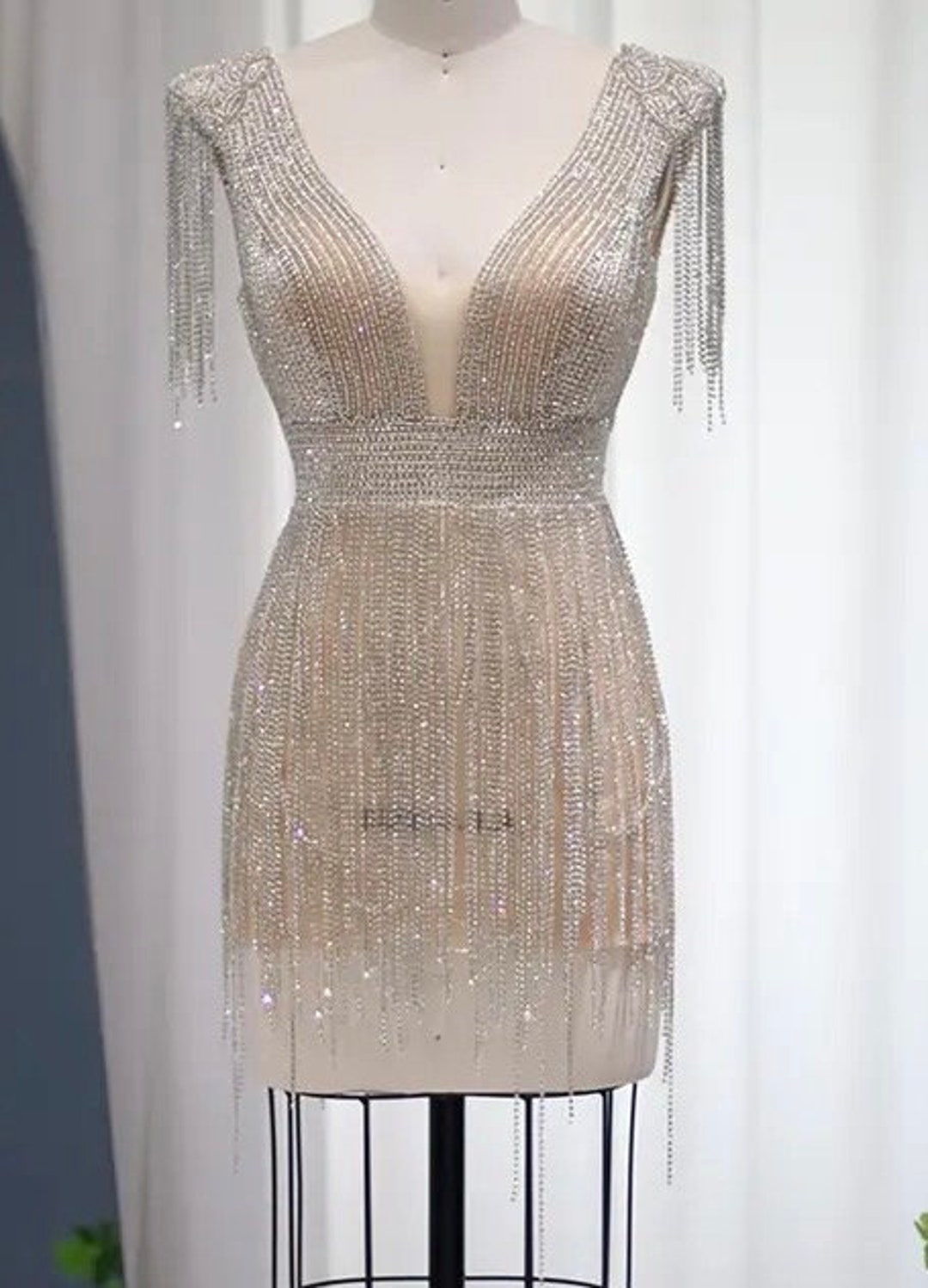 Rhinestone and Beaded Fringe Mini Dress - Etsy