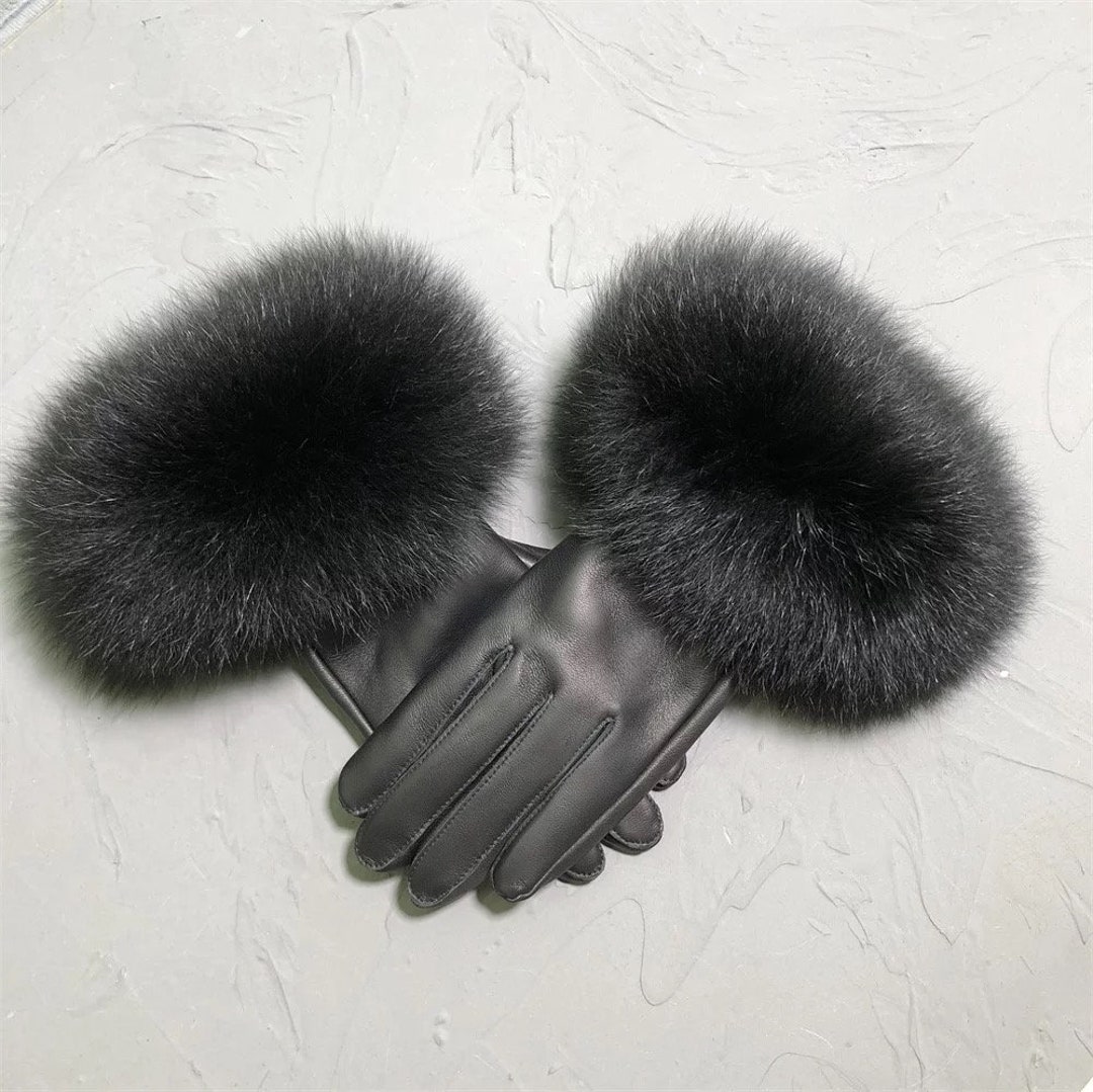 Beautiful Leather Gloves With Fur Cuff - Etsy