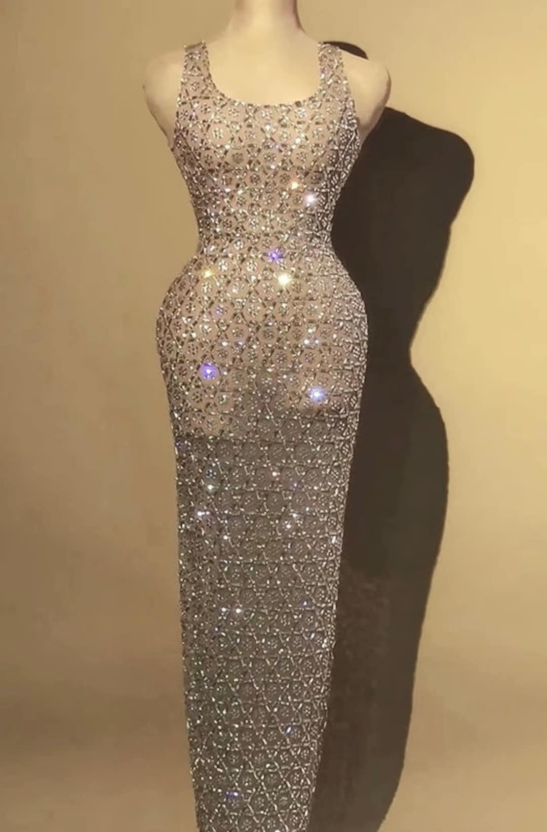 Sleeveless Rhinestone Crystal Maxi Dress - Etsy