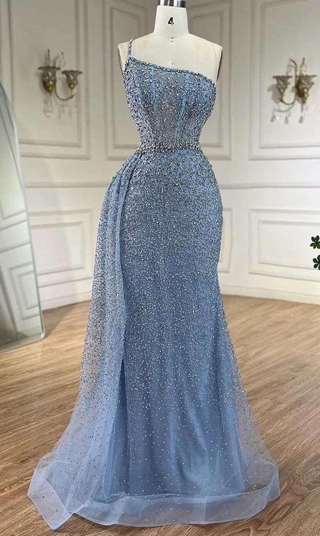 One Shoulder Rhinestone Beaded Side Draped Gown - Etsy