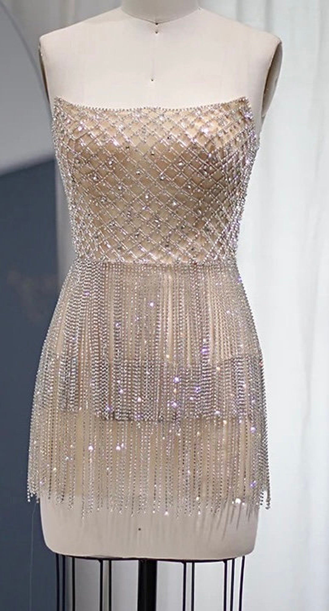 Rhinestone & Beaded Embellished Strapless Mini Dress - Etsy