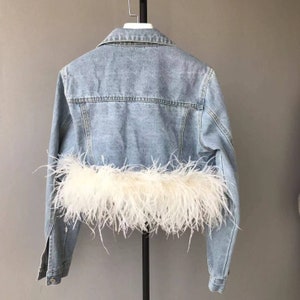 Light Jean Jacket With White Ostrich Feather Trim - Etsy