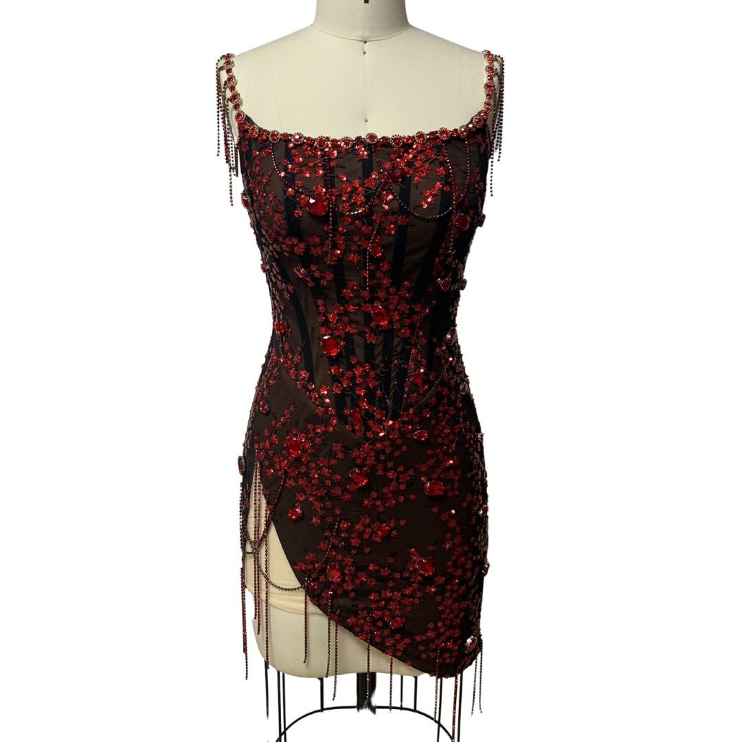 Red Crystal, Sequin and Rhinestone Fringe Mini Dress - Etsy