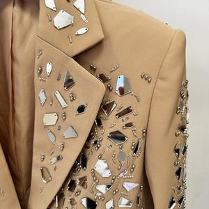 Beige Beaded Mirror Blazer and Short Set - Etsy