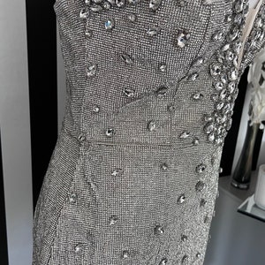 Strapless Rhinestone and Crystal Embellished Sweetheart Neck Mini Dress ...