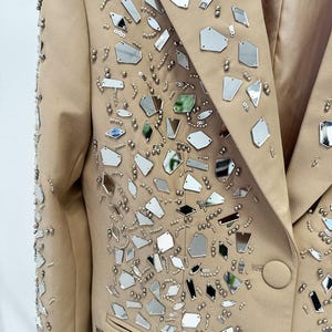 Beige Beaded Mirror Blazer and Short Set - Etsy