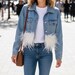 Light Jean Jacket With White Ostrich Feather Trim - Etsy