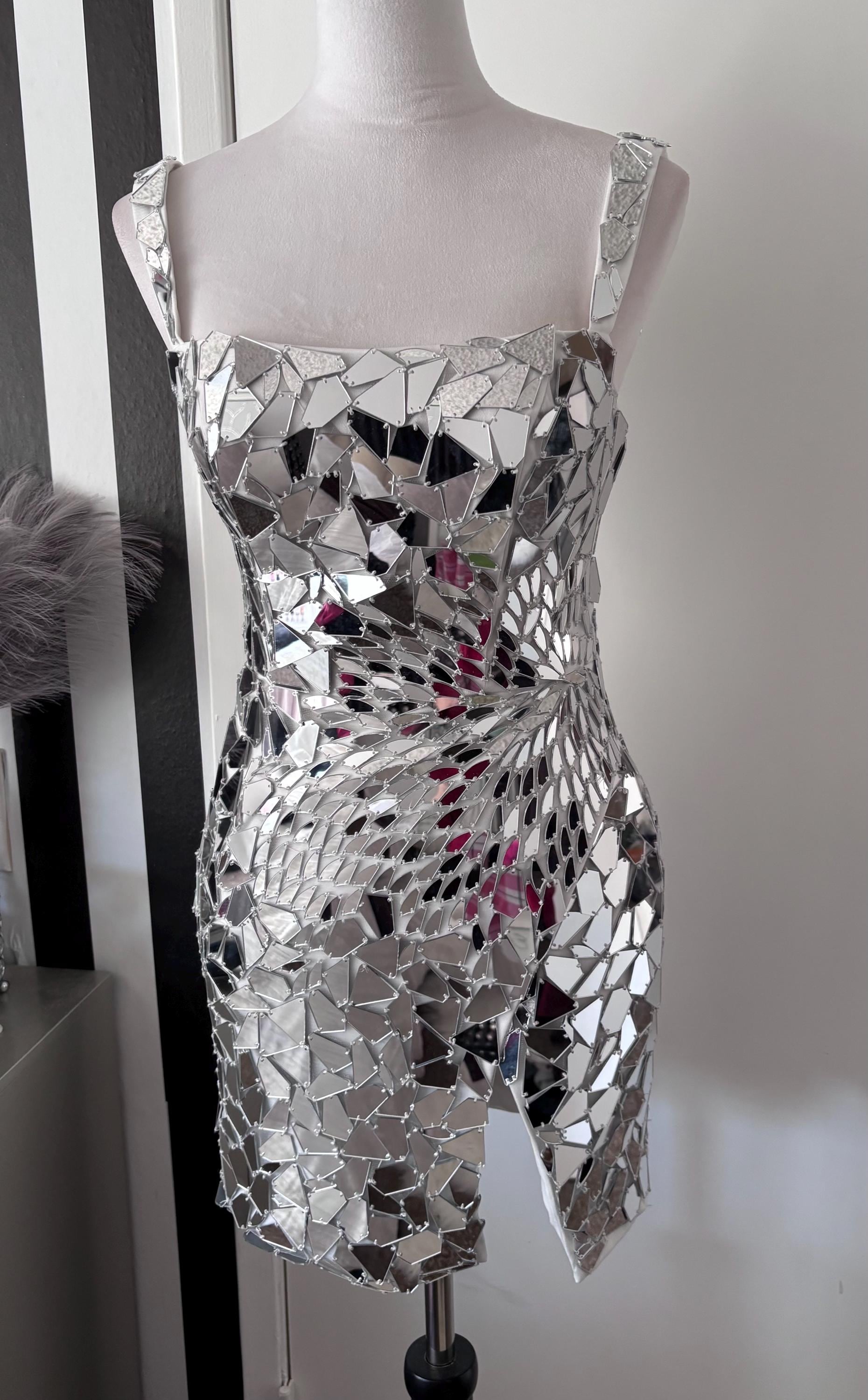 Silver Mirrored Sleeveless Mini Dress - Etsy
