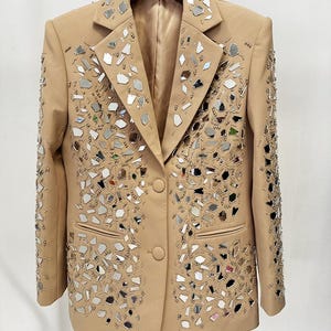 Beige Beaded Mirror Blazer and Short Set - Etsy