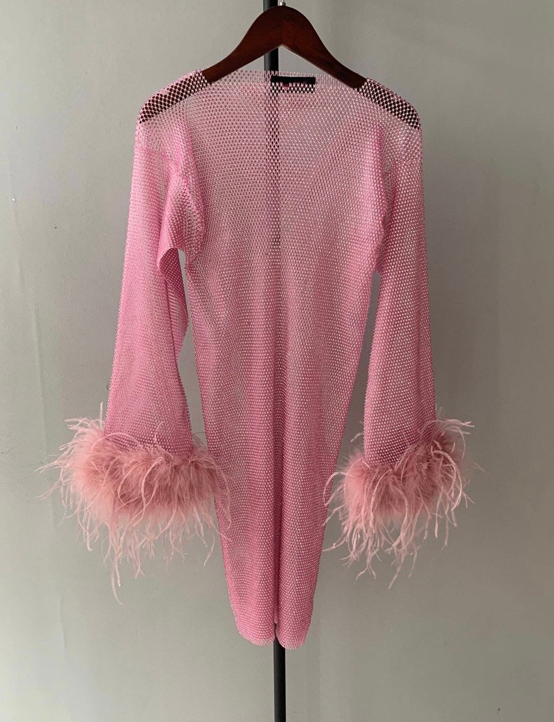 Pink Rhinestone Mesh Mini Dress With Full Ostrich Feather Trim - Custom ...