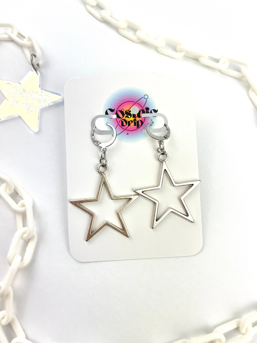 Y2k Star Earrings/ Alt Star Earrings/ Cyberpunk Earrings/ Silver Star ...