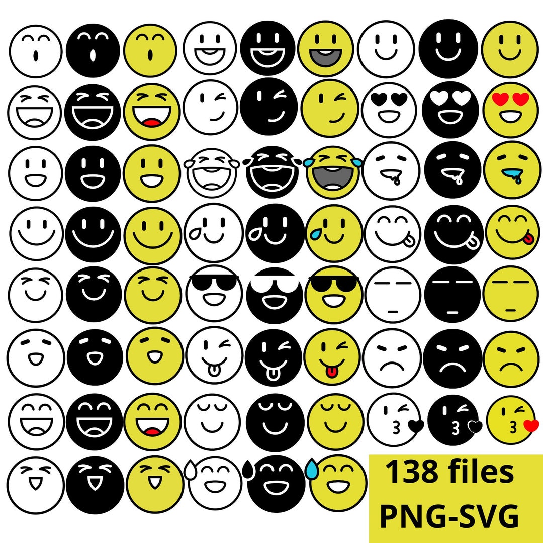 138 Files Bundle Emoticons Smiley Faces Smiles SVG-PNG / Sublimation T ...
