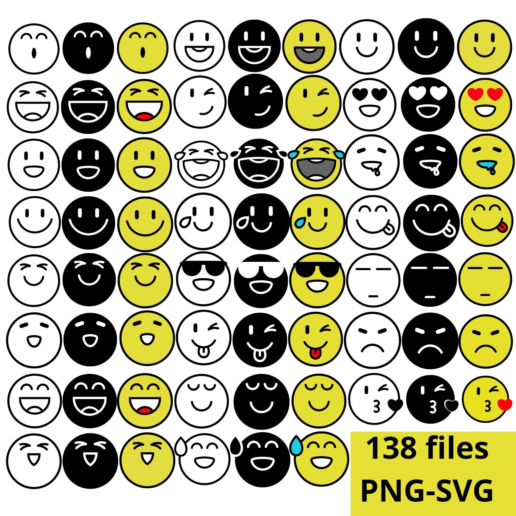 138 Files Bundle Emoticons Smiley Faces Smiles SVG-PNG / - Etsy Australia