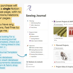 Sewing Patterns Database | Sewing Journal Notion Template Page | Sewing ...