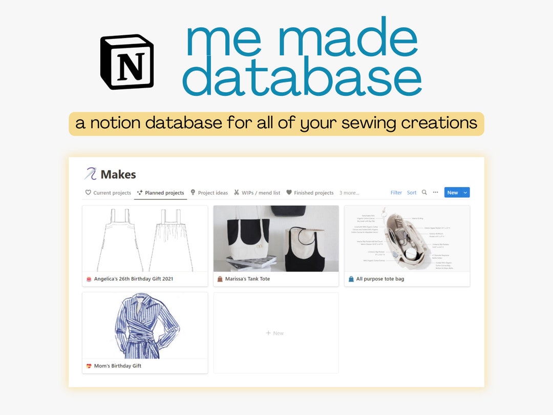 Me Made Makes Sewing Journal Notion Template Page | Sewing Notion Page ...