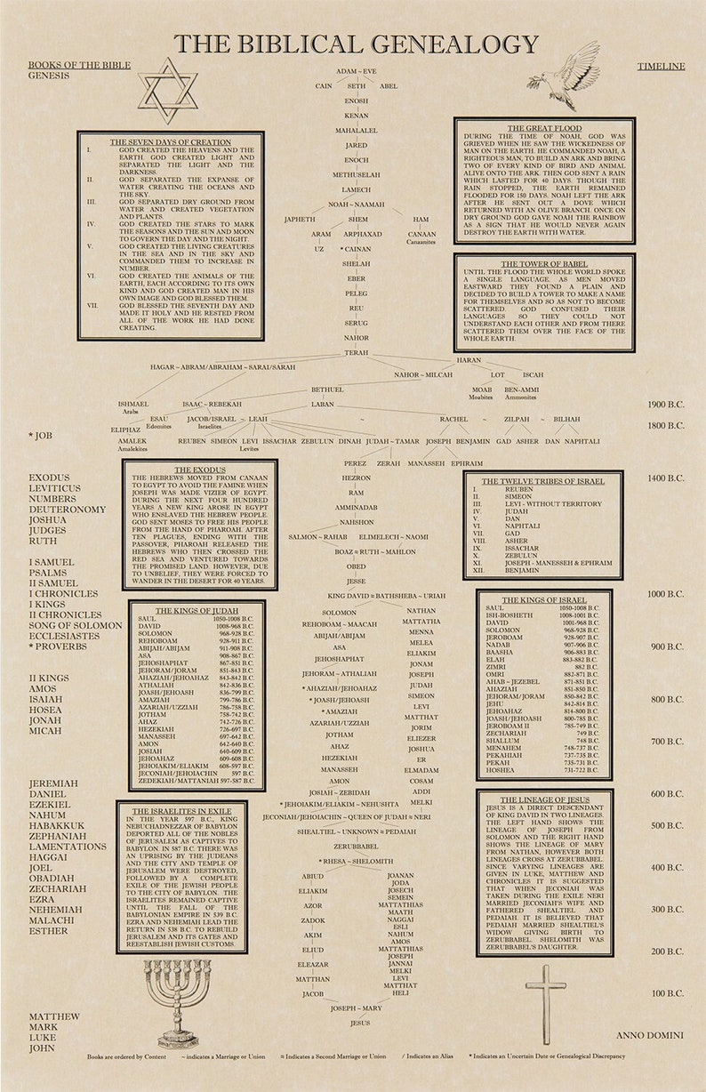 The Biblical Genealogy Chart, Family Tree From Adam to Jesus, Books of ...