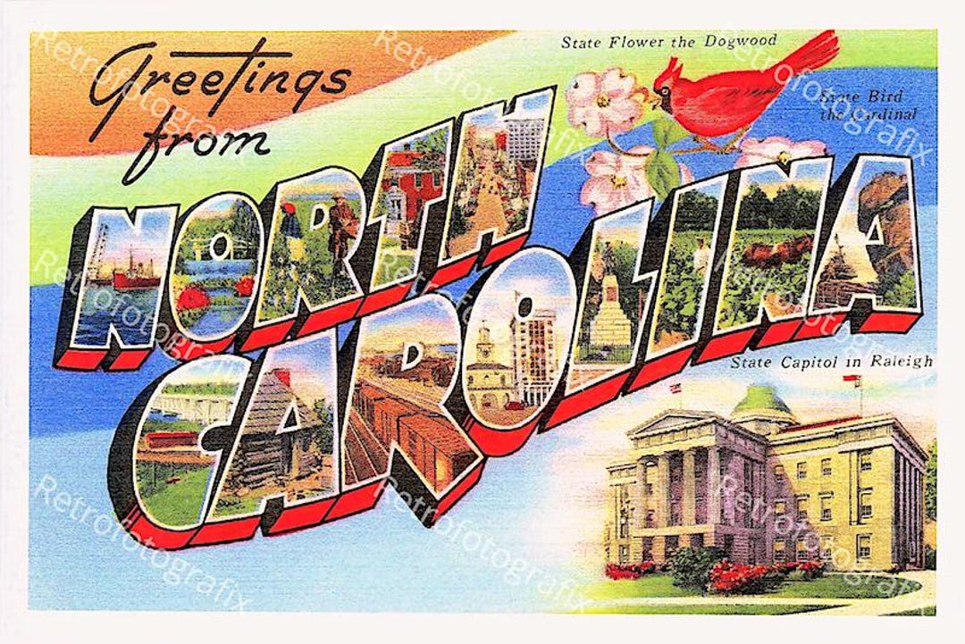Greetings From NORTH CAROLINA - Large Letter Vintage Postcard From the ...