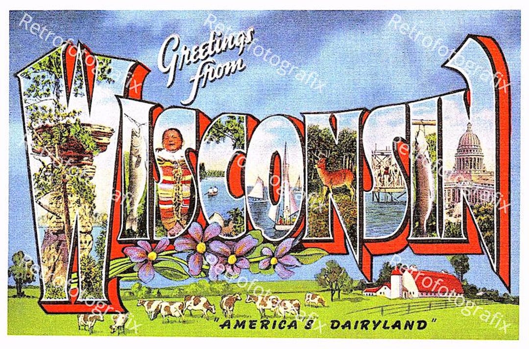 Greetings From WISCONSIN - Large Letter Vintage Postcard From the 1930 ...