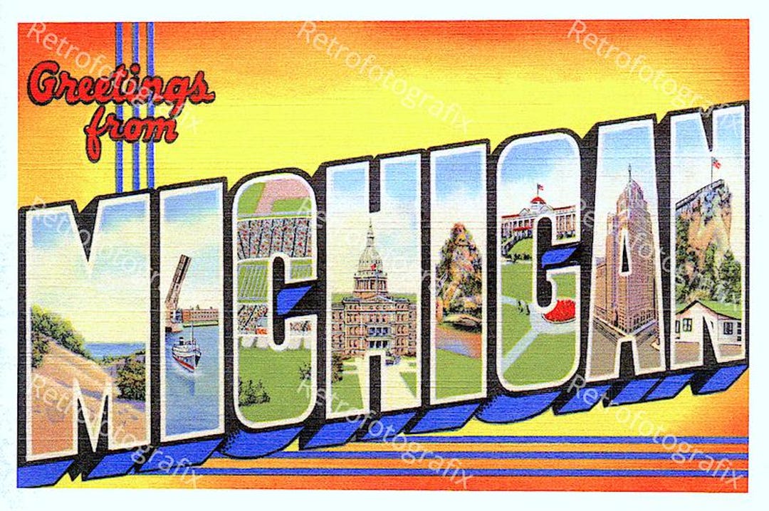 Greetings From MICHIGAN - Large Letter Vintage Postcard From the 1930’s ...