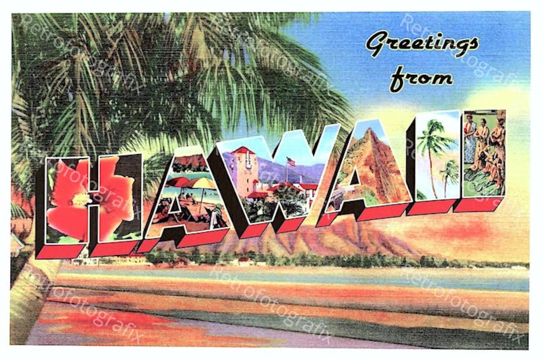 Greetings From HAWAII - Large Letter Vintage Postcard From the 1930’s-1940’s - Instant Digital ...