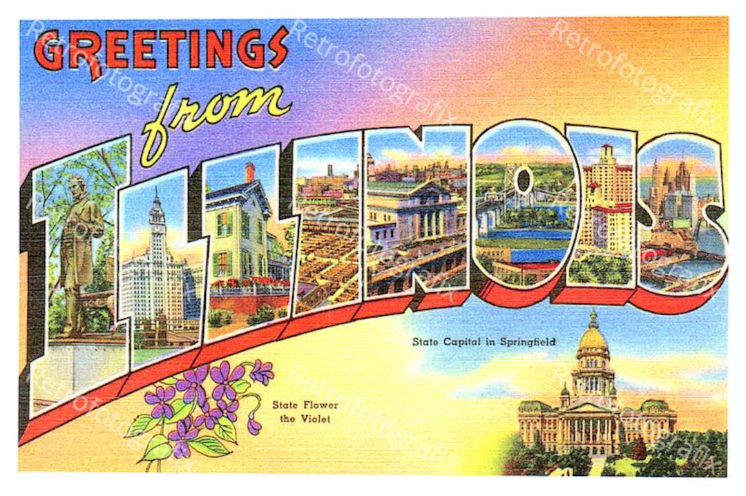 Greetings From ILLINOIS - Large Letter Vintage Postcard From the 1930’s ...