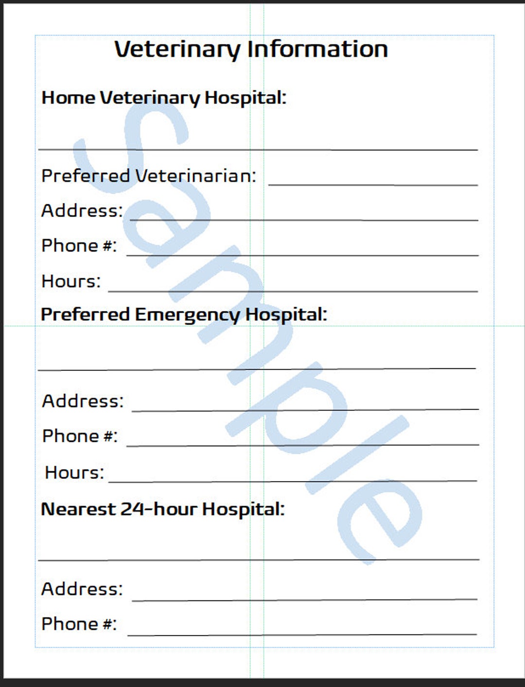Veterinary Hospital Information Card L Important Information for Pet ...