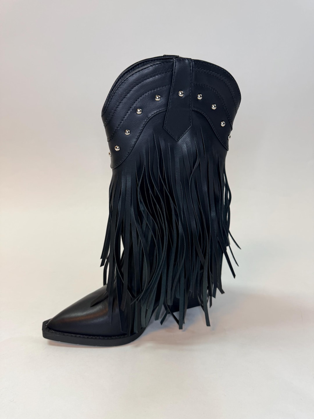 Western Fringe Studded Cowboy Heel Boot - Etsy