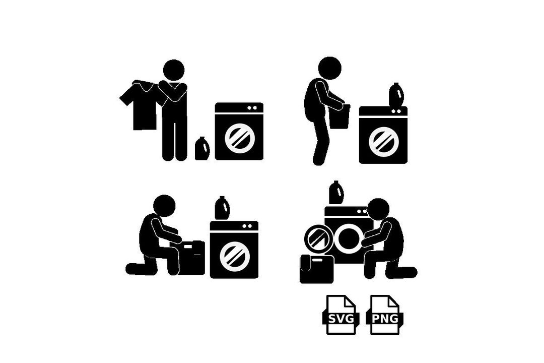 Washing Day Stick Figure Stickman Illustration and Icon Set - Etsy
