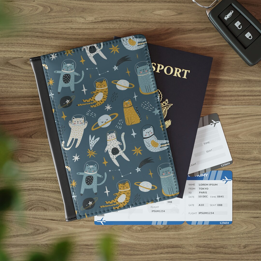Space Traveler Passport Cover With Astronaut Cats, Happy Planets and ...