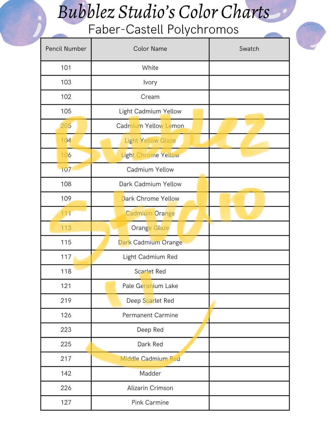Faber Castell Polychromos Swatch Chart - Etsy