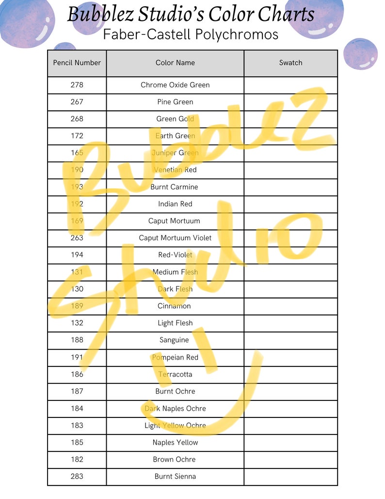 Faber Castell Polychromos Swatch Chart - Etsy