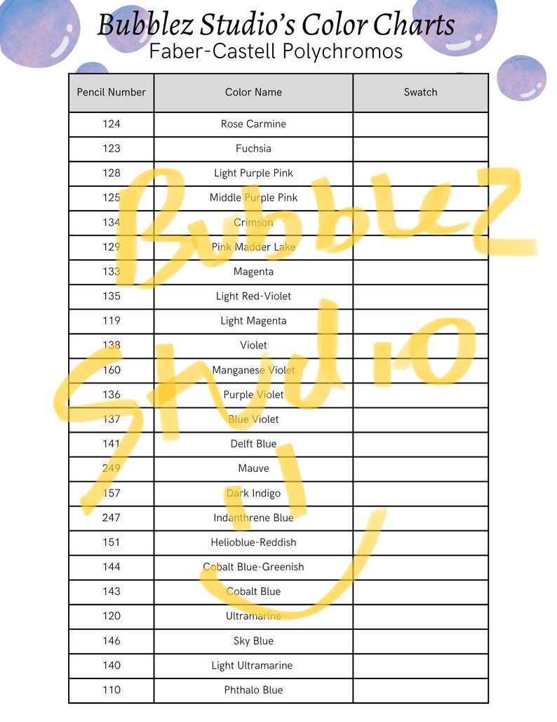 Faber Castell Polychromos Swatch Chart - Etsy