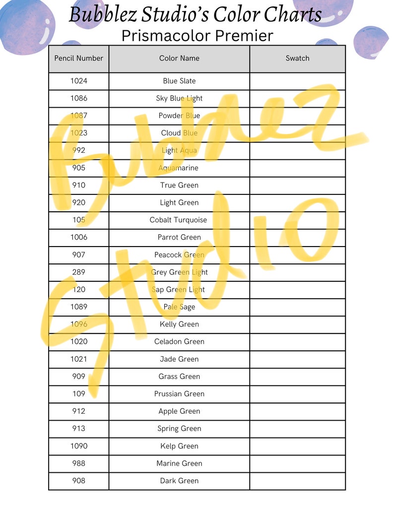 Prismacolor Premier Swatch Chart - Etsy