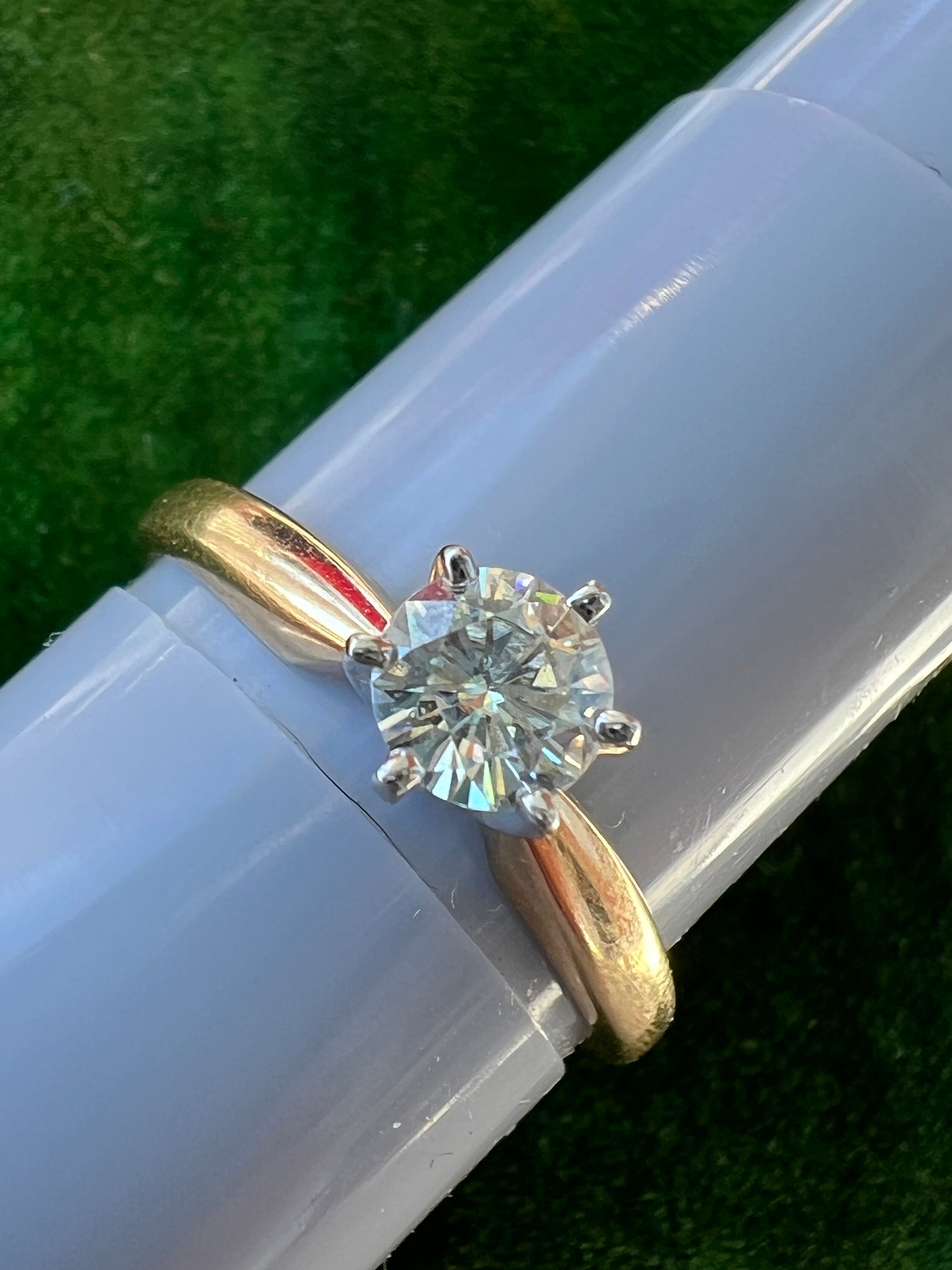 Classic Solitaire Moissanite 14K Yellow Gold Tiffany Style Engagement ...