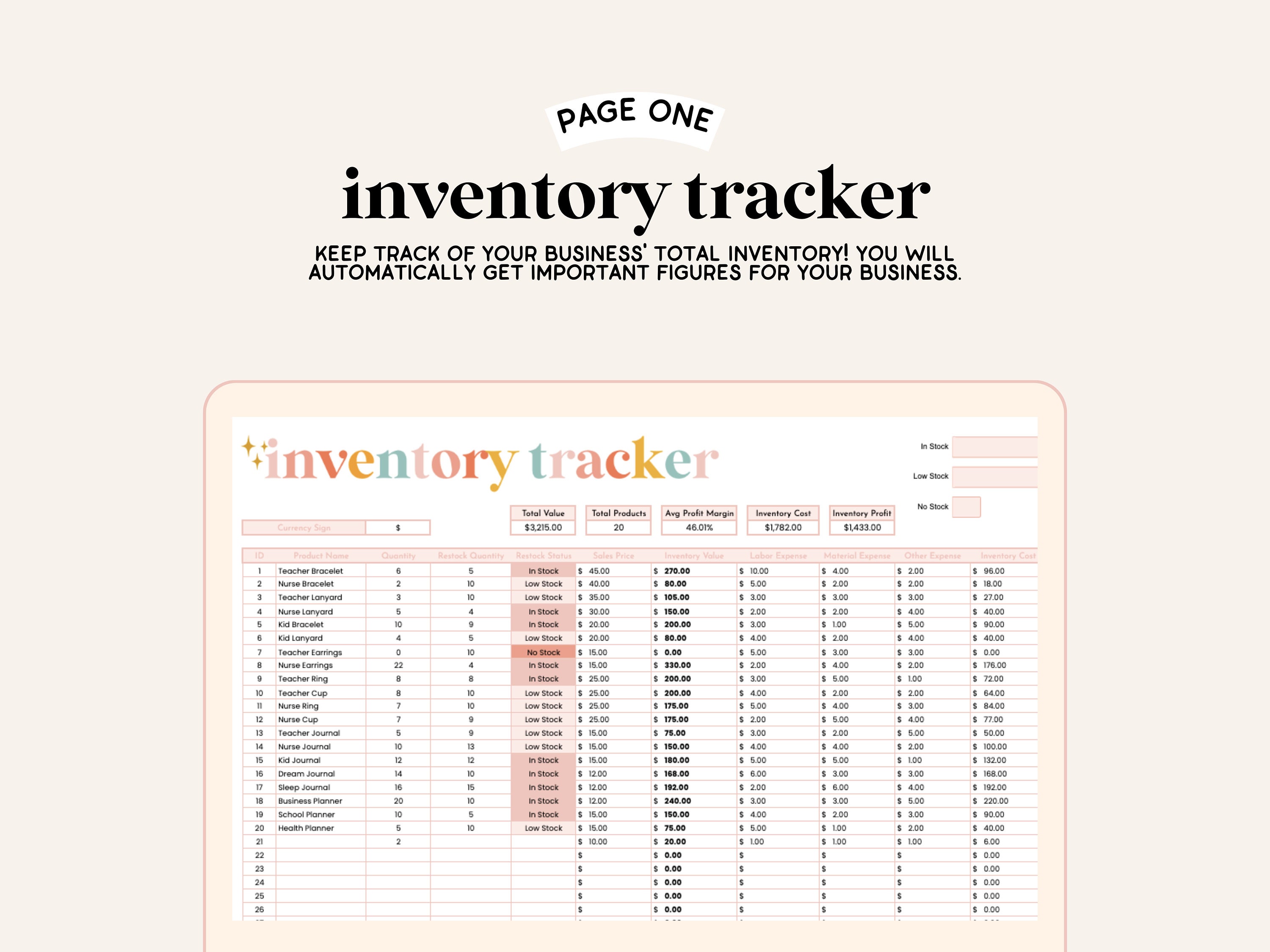 Inventory Tracker Inventory Spreadsheet Product Inventory Inventory ...