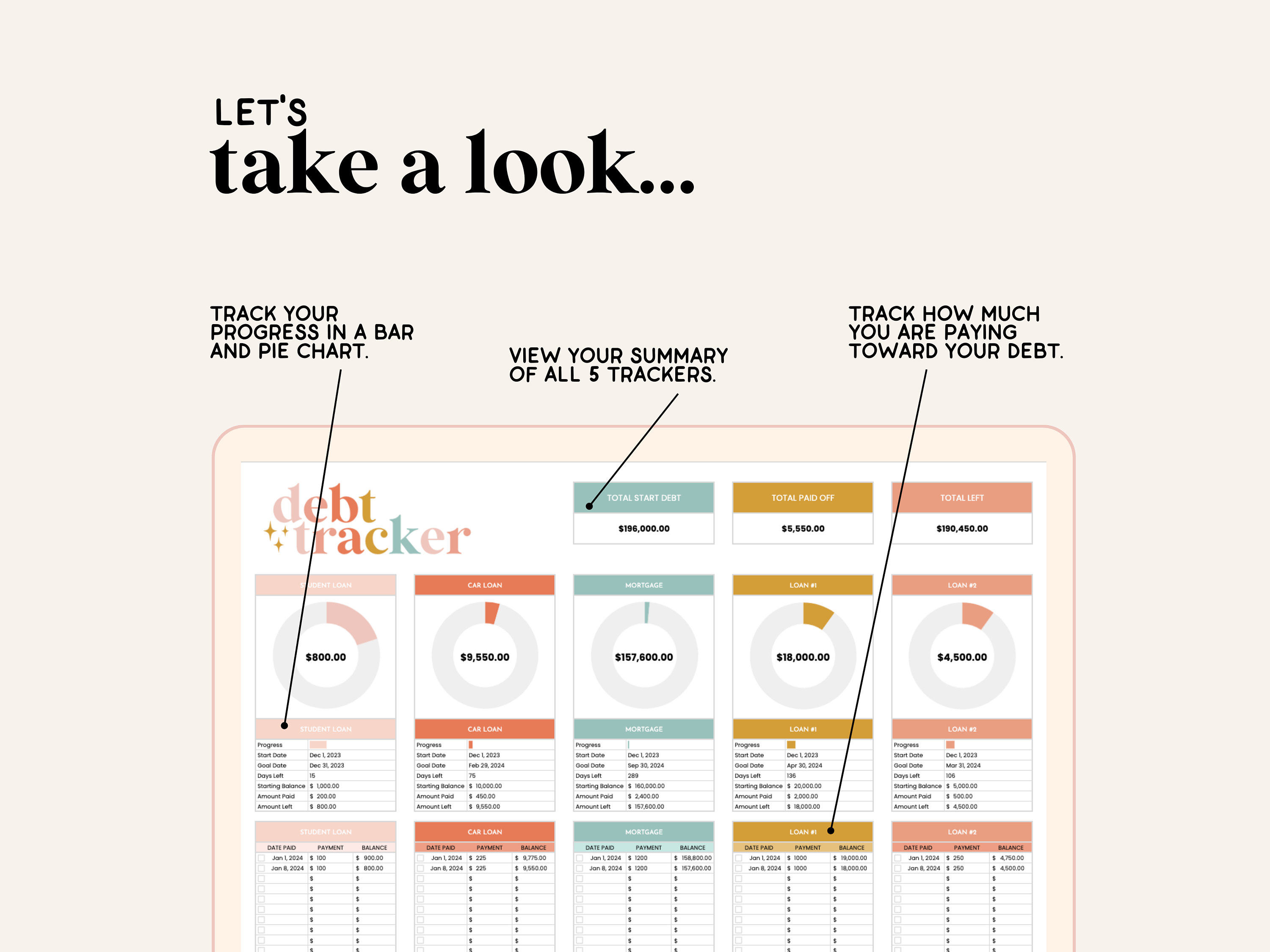 Debt Tracker | Google Spreadsheet | Debt Spreadsheet | Debt Google ...