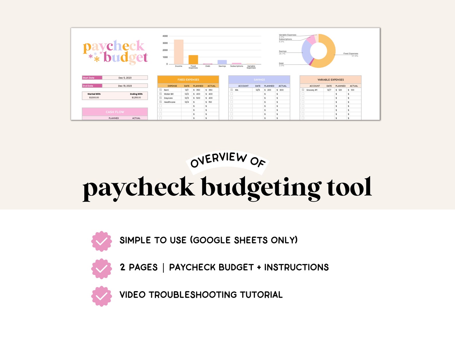 Paycheck Budgeting | Budgeting Google Spreadsheet | Paycheck Planner ...