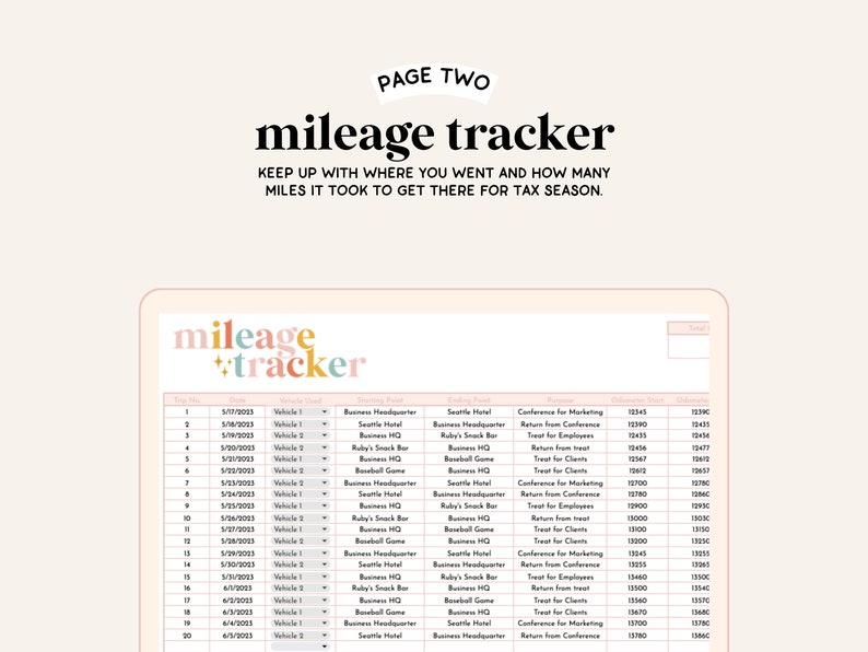 Expenses Spreadsheet | Google Sheets | Mile Tracker | Tax Deduction ...