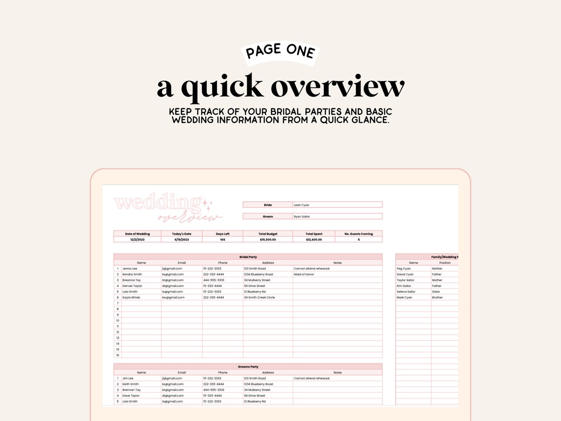Wedding Spreadsheet ALL IN ONE Google Sheets Wedding Guest - Etsy