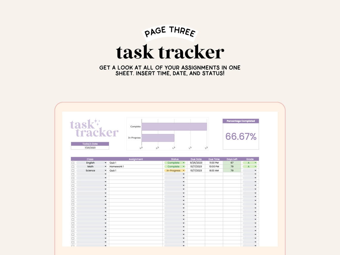 NEW Academic Planner Spreadsheet Google Sheets Assignment - Etsy