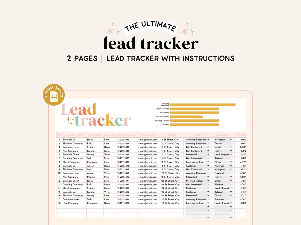Lead Tracker Spreadsheet | Google Sheets | Client Sales Tracker | Lead Generation Tracker ...