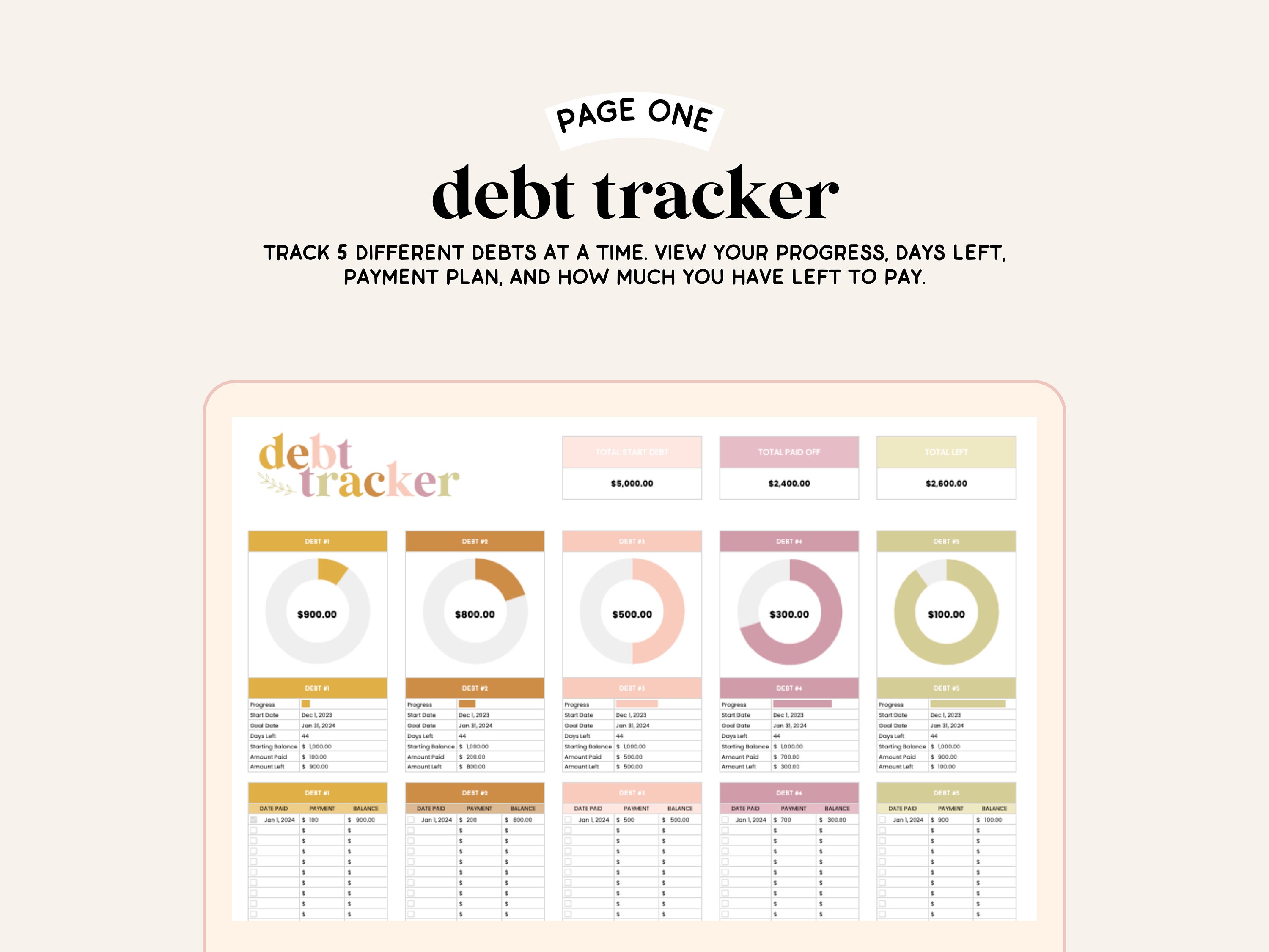 Debt Tracker | Google Spreadsheet | Debt Spreadsheet | Debt Google ...