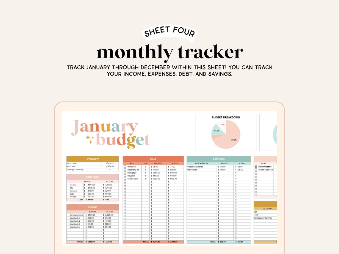 All-in-one Finance Spreadsheet Savings Tracker Debt Tracker Budget ...