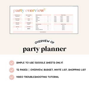 Party Planning Spreadsheet | Google Sheets Party Planner | Event ...