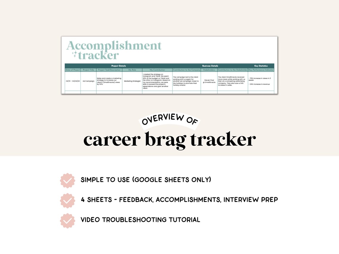 Brag Sheet Spreadsheet Google Sheets Accomplishment Tracker Career ...