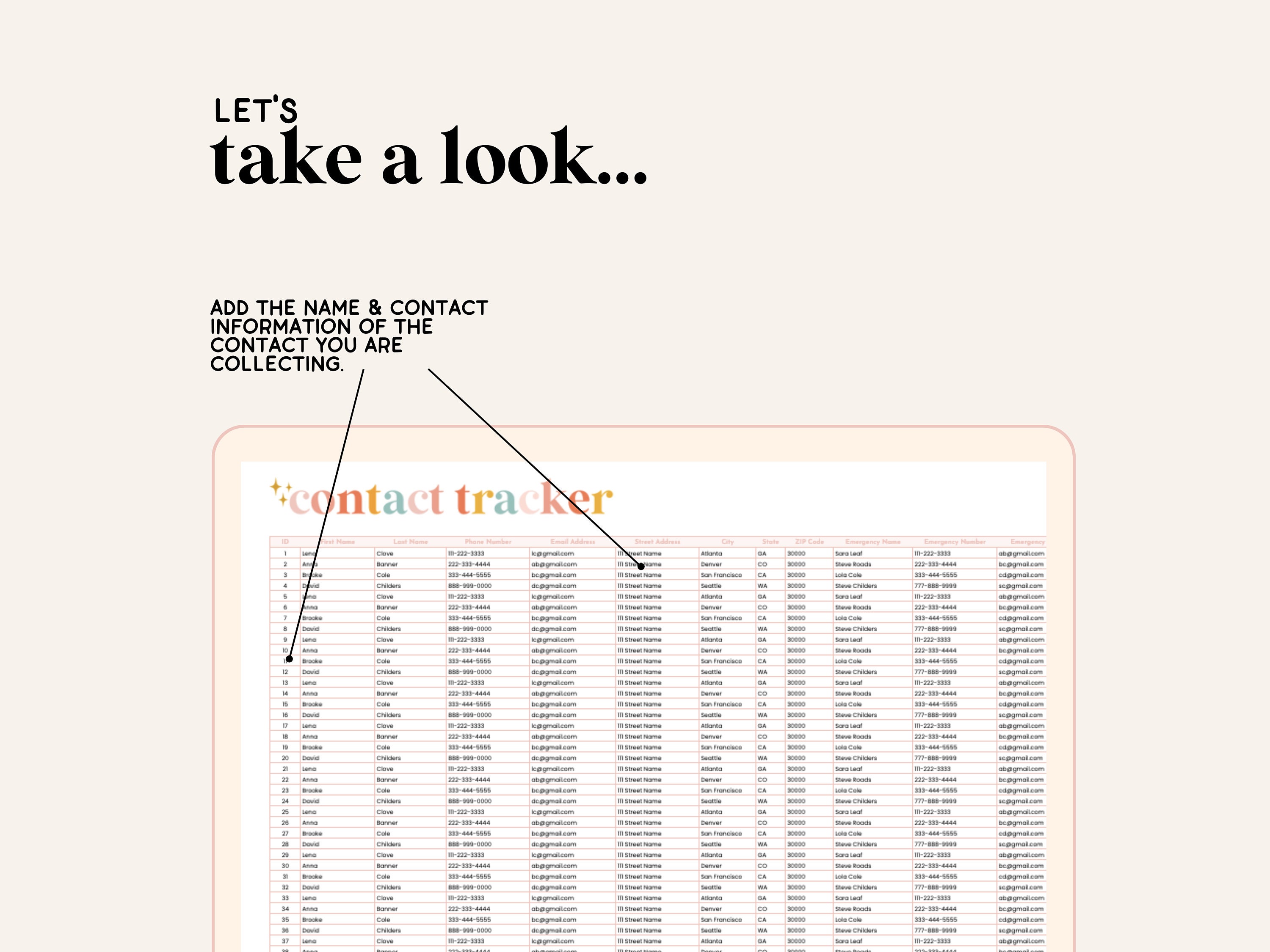 Contact List Template | Address Book List | Contact Information ...