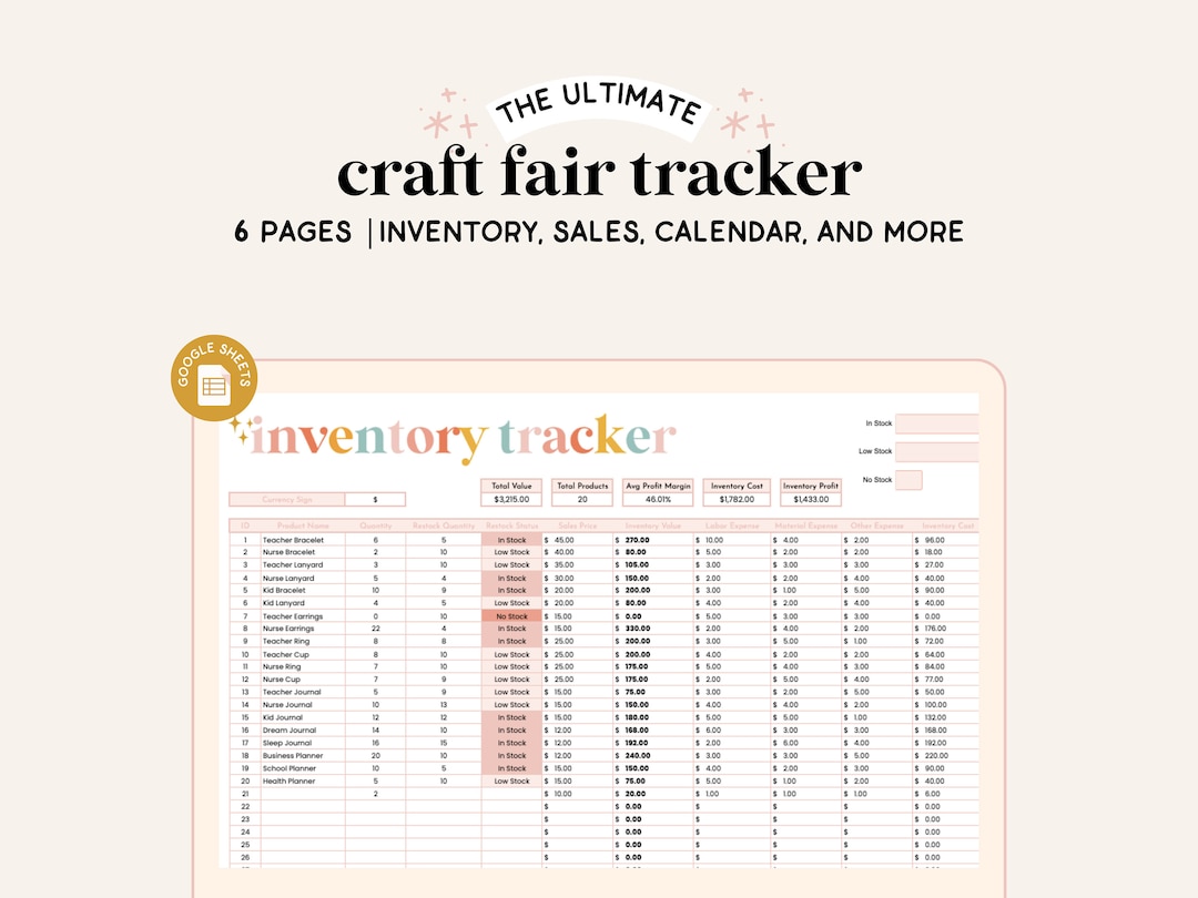 Craft Fair Tracker | Craft Vendor Spreadsheet | Craft Market Kit ...