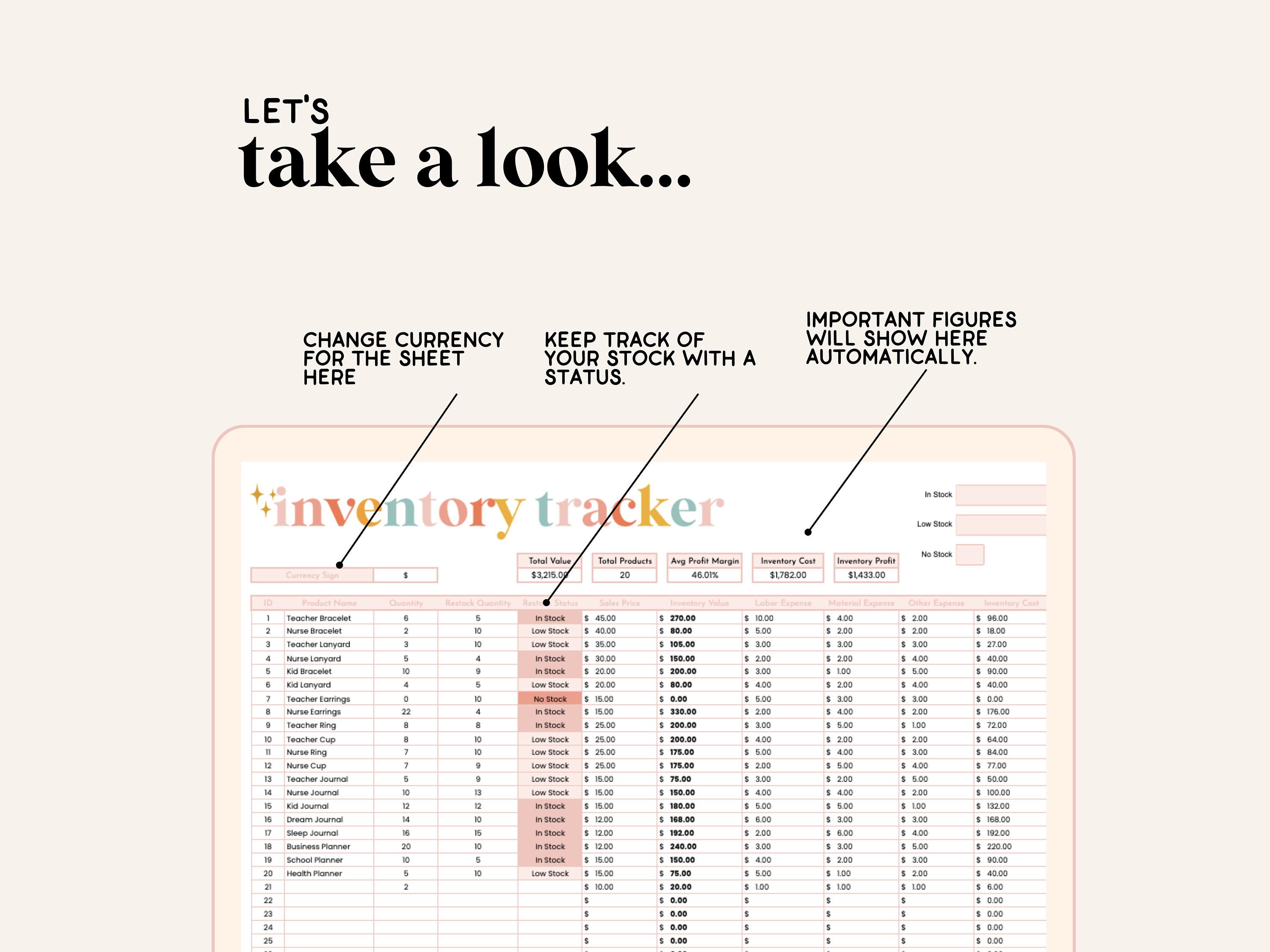 Inventory Tracker Inventory Spreadsheet Product Inventory Inventory ...