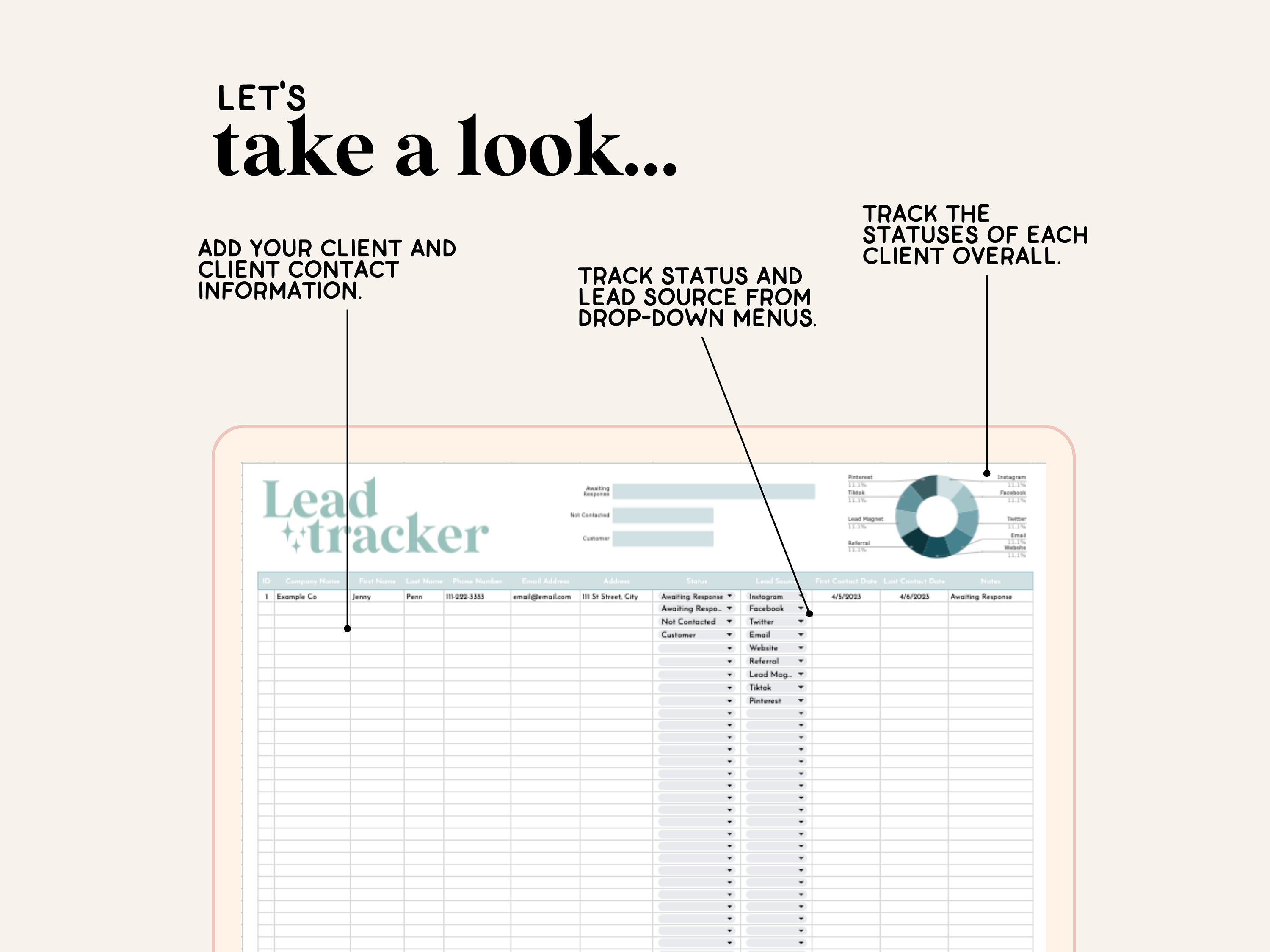 Lead Tracker Spreadsheet | Google Sheets | Client Sales Tracker | Lead ...