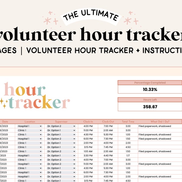 Clinical Hours Tracker Spreadsheet - Etsy